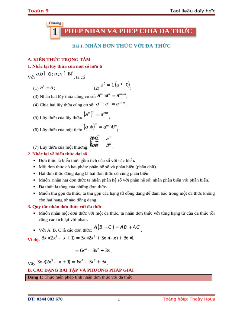 8d1 1 Phep Nhan Don Thuc Voi Da Thuc | PDF