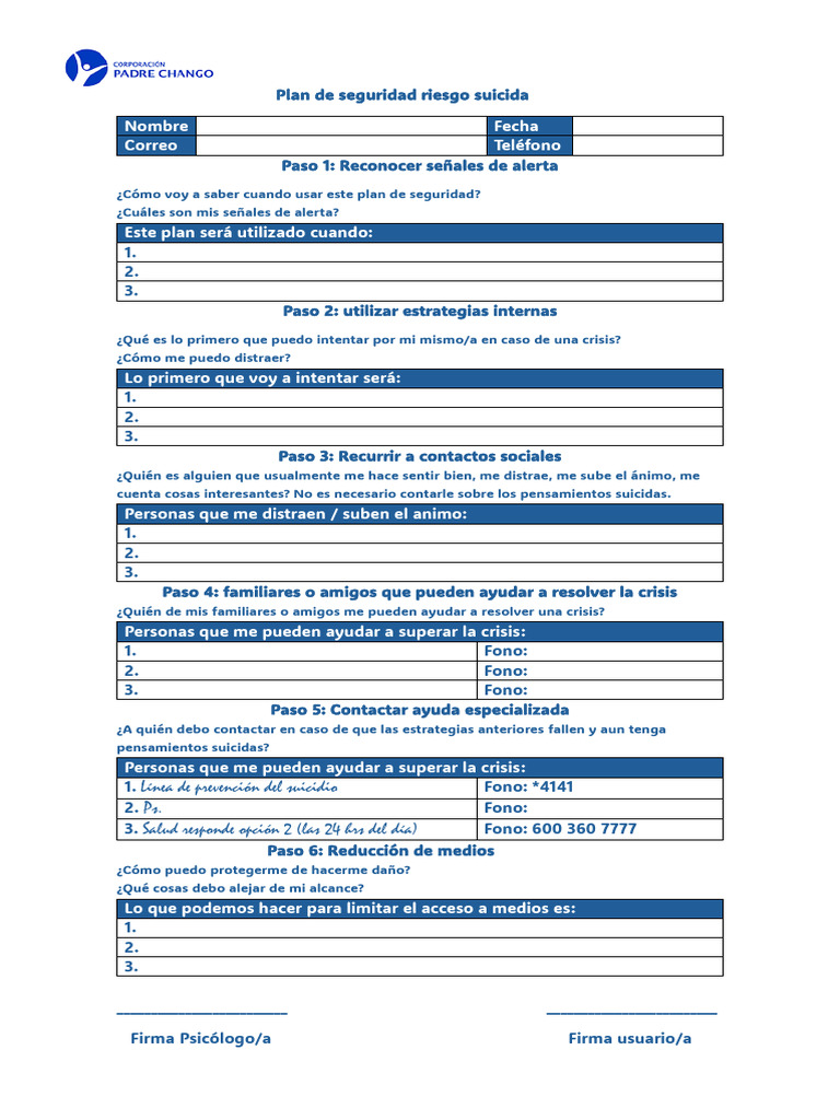 Plan de Seguridad para Riesgo Suicida | PDF