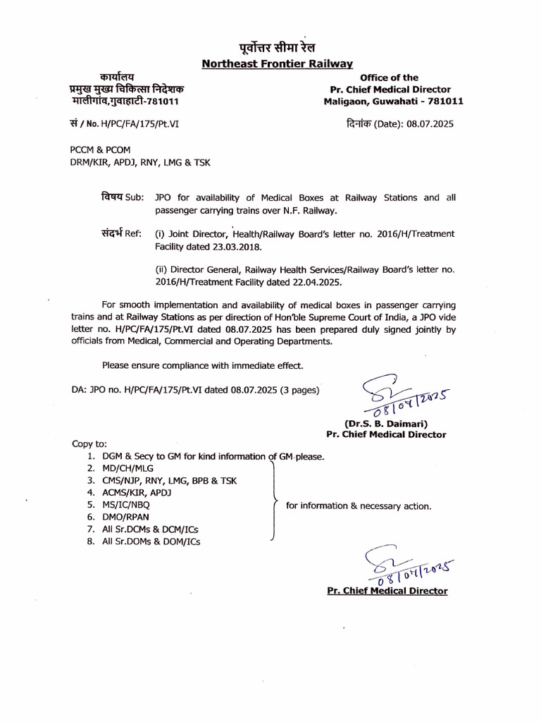 JPO For Availability of Medical Boxes at Railway Stations and All ...