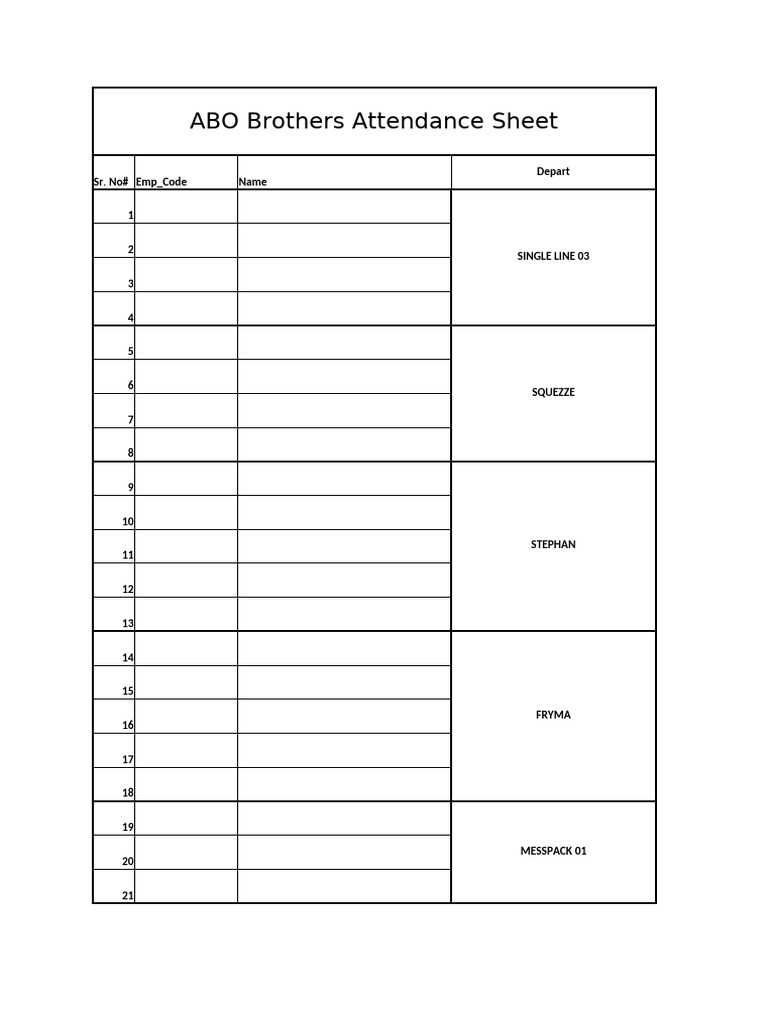 Attendance Name Sheeet | PDF