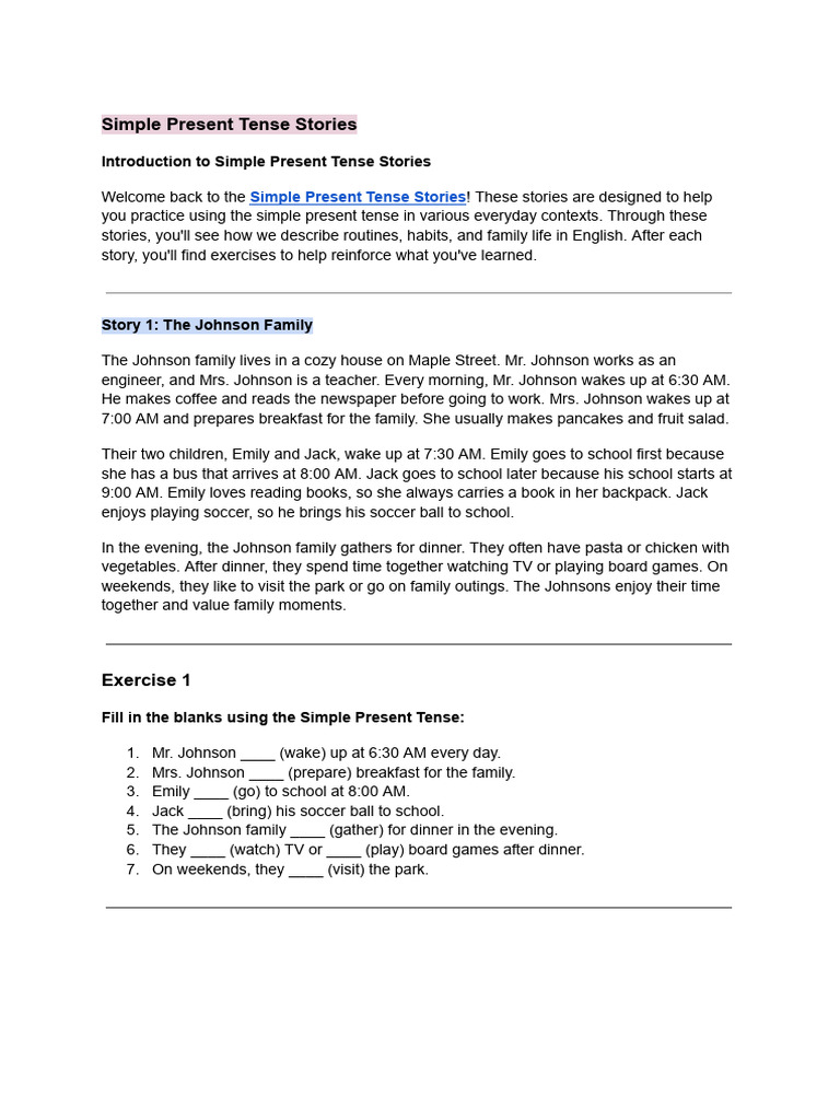 Simple Present Tense Stories for Practice | PDF | Meal | Cuisine