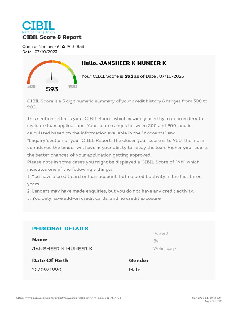 Score Report - Cibil Dashboard | PDF | Credit | Finance & Money Management