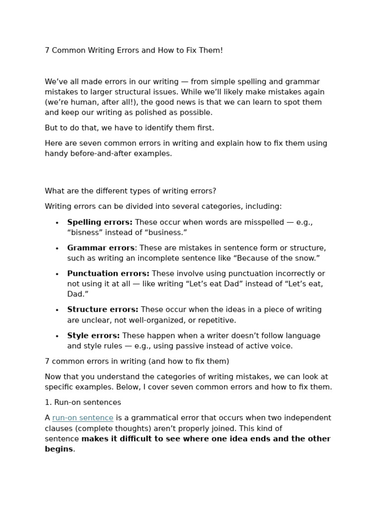 7 Common Writing Errors and How To Fix Them | PDF | Comma | Semantic Units