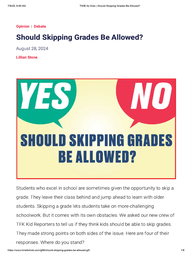TIME For Kids - Should Skipping Grades Be Allowed | PDF | Cognition ...