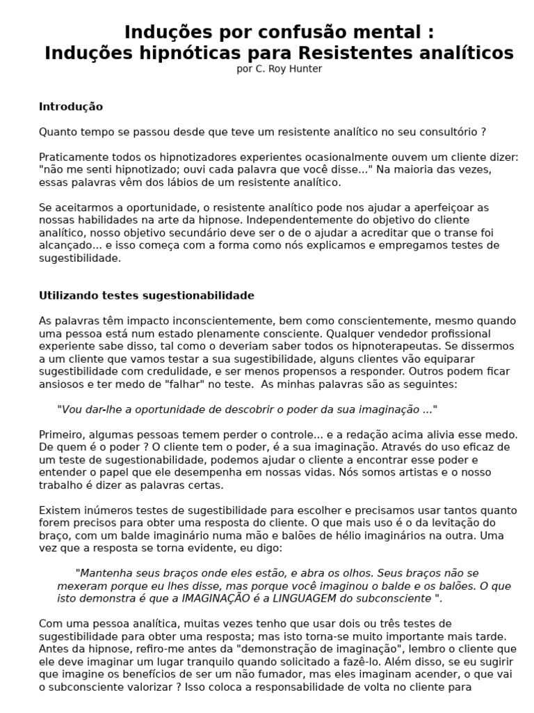 Roy Hunter Inducoes Por Confusao Mental | PDF | Hipnose | Conceitos ...