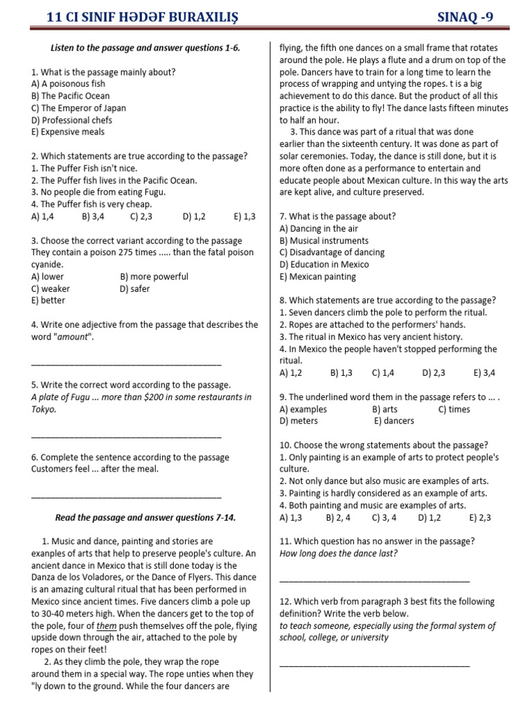 Hedef 11 Ci̇ Sinif Sinaq-9 | PDF
