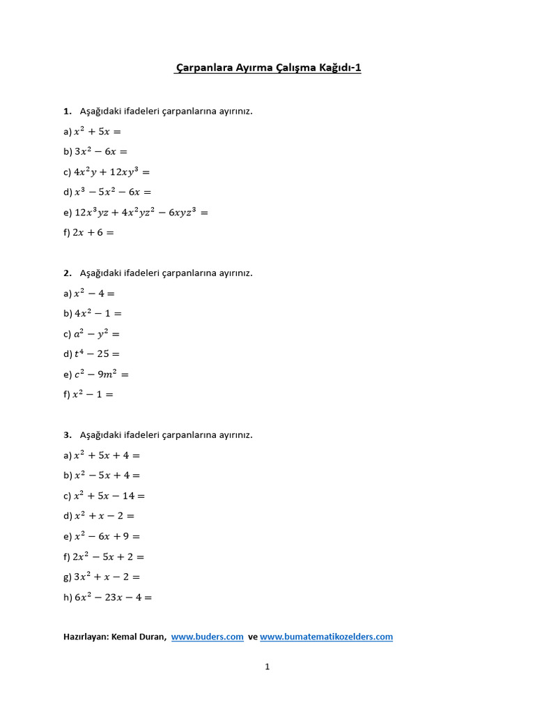 10.sinif Carpanlara Ayirma Calisma Sorulari 1 | PDF