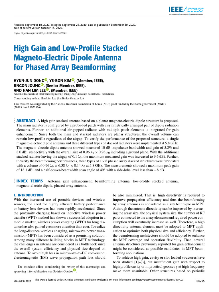 High Gain and Low-Profile Stacked Magneto-Electric Dipole Antenna For Phased Array Beamforming ...