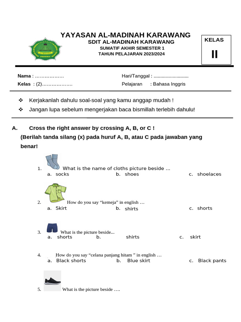Soal Sumatif Tengah Semester 2 Bahasa Inggris Kelas 2 SD Pak Indra ...