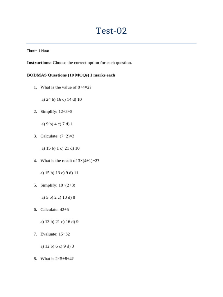 BODMAS Practice Questions and Solutions | PDF