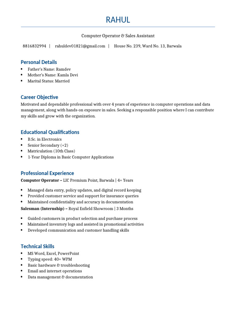 Rahul Professional Resume | PDF