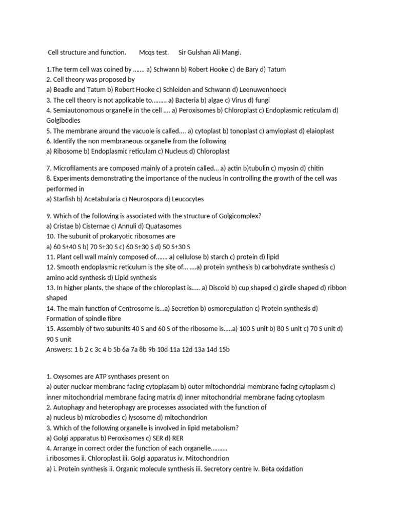 Cell Structure and Function Assignment 1 by Sir Meer | PDF ...