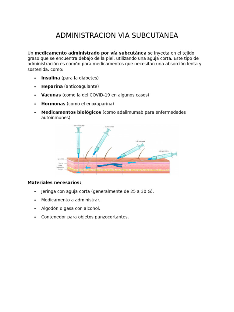 ADMINISTRACION VIA SUBCUTANEA Final | PDF | Inyección (medicina) | Medicina