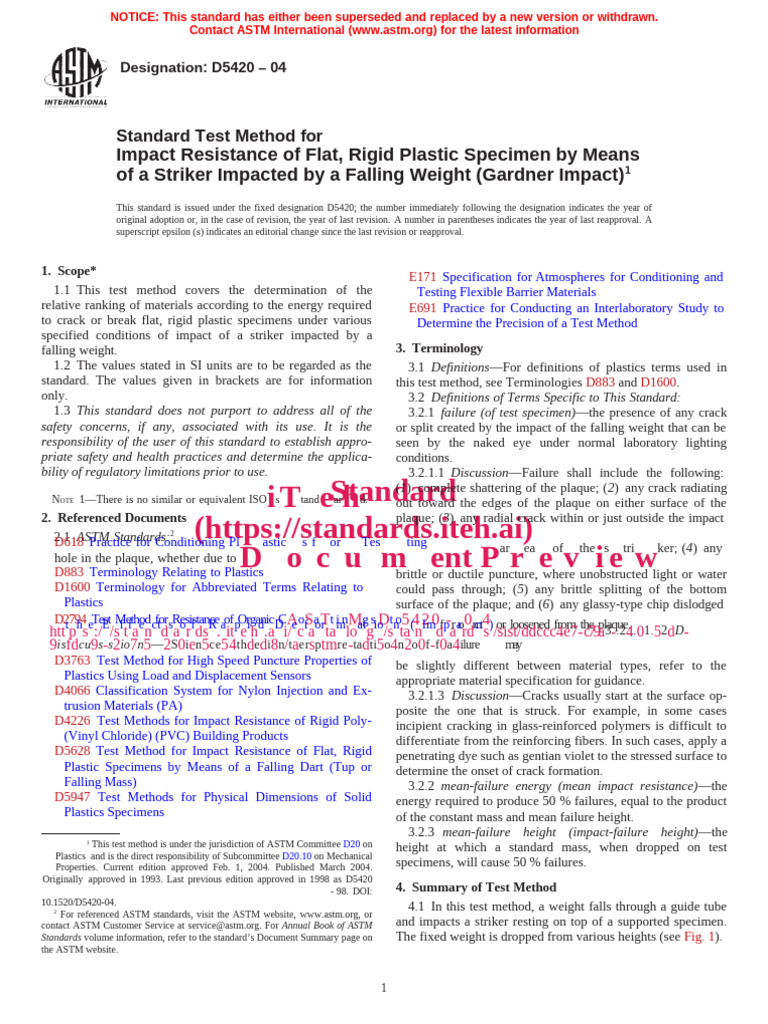 Impact Resistance Test for Rigid Plastics | PDF | Fracture ...