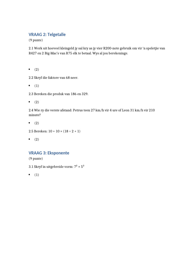 VRAAG 2 Telgetalle | PDF