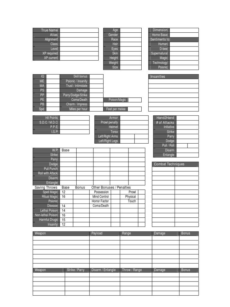 Rifts Character Sheet | PDF
