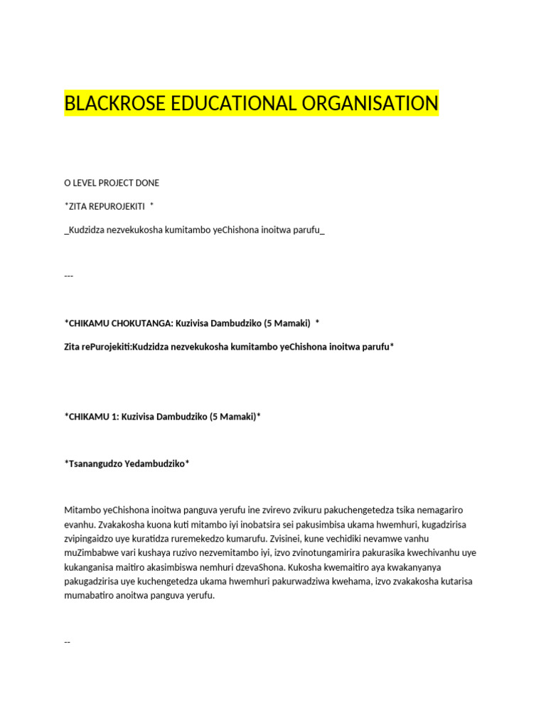 O Level Shona Project-Wps Office | PDF