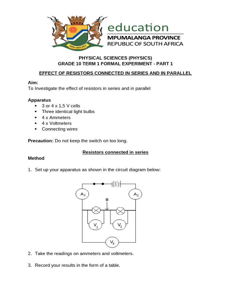 Grade 10 Term 1 Formal Physics Experiment (Part 1) 2021 | PDF | Series And Parallel Circuits ...