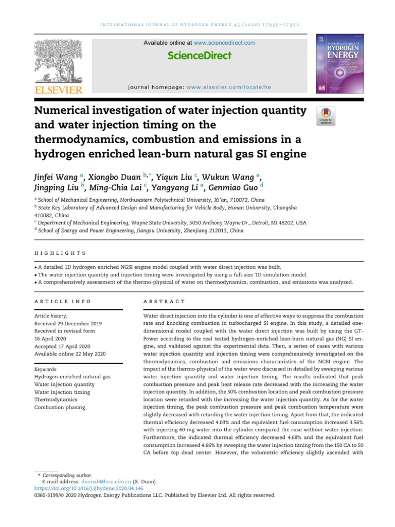 Numerical Investigation of Water Injection Quantity and Water Injection ...