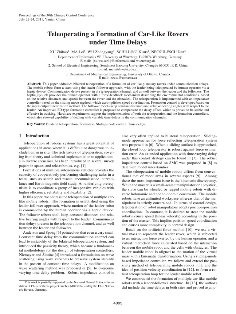 Teleoperation of Car-Like Rovers with Delays | PDF | Force | Kinematics