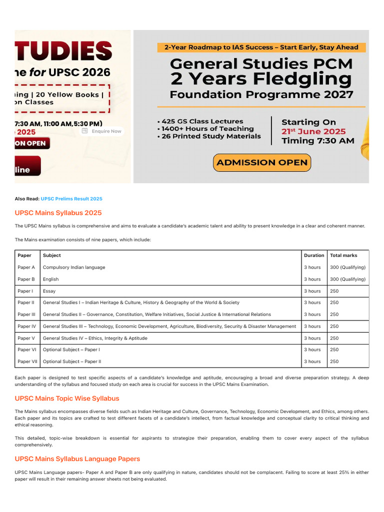 UPSC Mains Syllabus 2025, GS Paper 1, 2, 3, 4 Syllabus PDF | PDF | Languages Of India