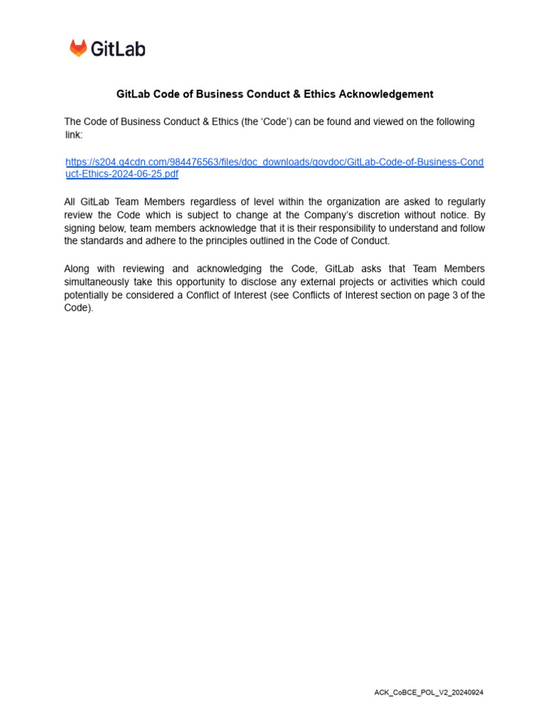 Code of Conduct and Business Ethics Acknowledgement 2024-09-24 | PDF