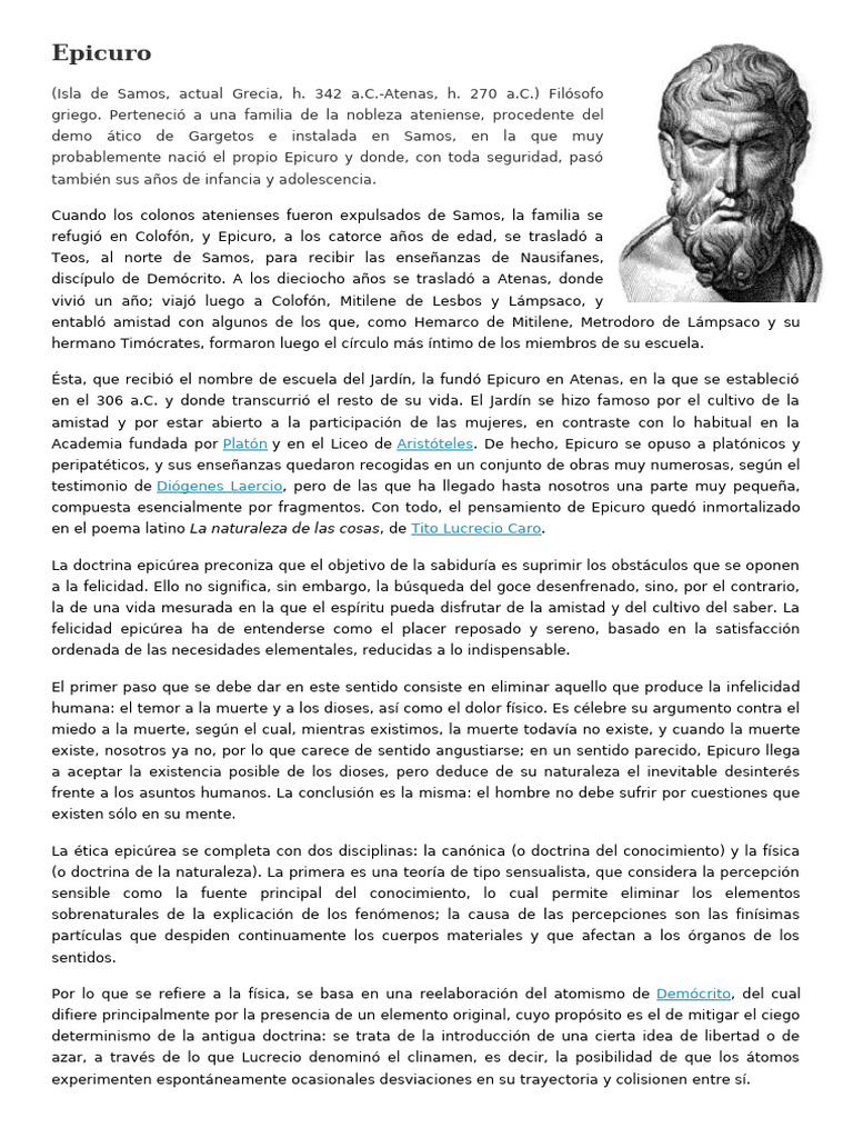 Biografia Epicuro | PDF