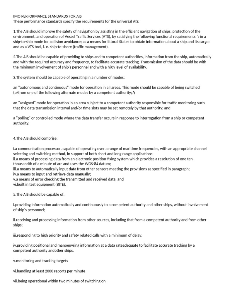 Imo Performance Standards For Ais | PDF | Telecommunications