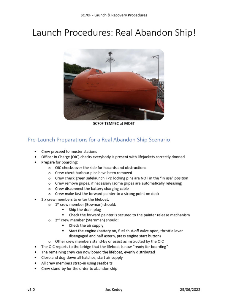Lifeboat Launch & Recovery Procedures | PDF | Ships