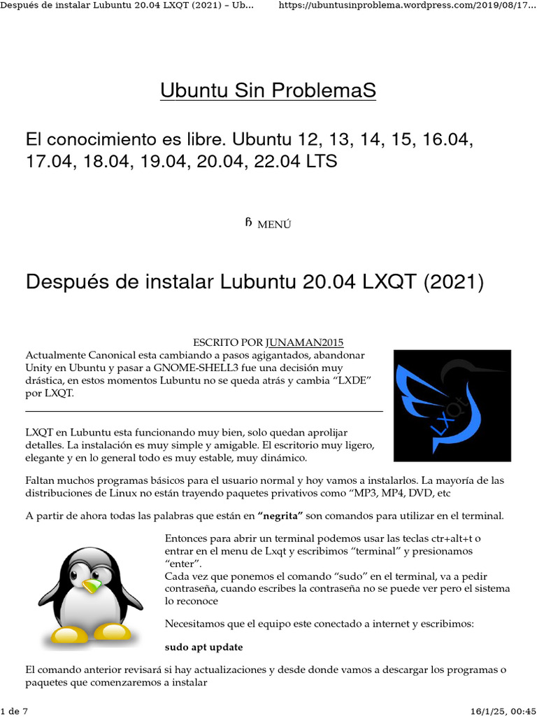 Después de Instalar Lubuntu 20.04 LXQT (2021) - Ubuntu Sin ProblemaS | PDF | Linux | Tecnología ...