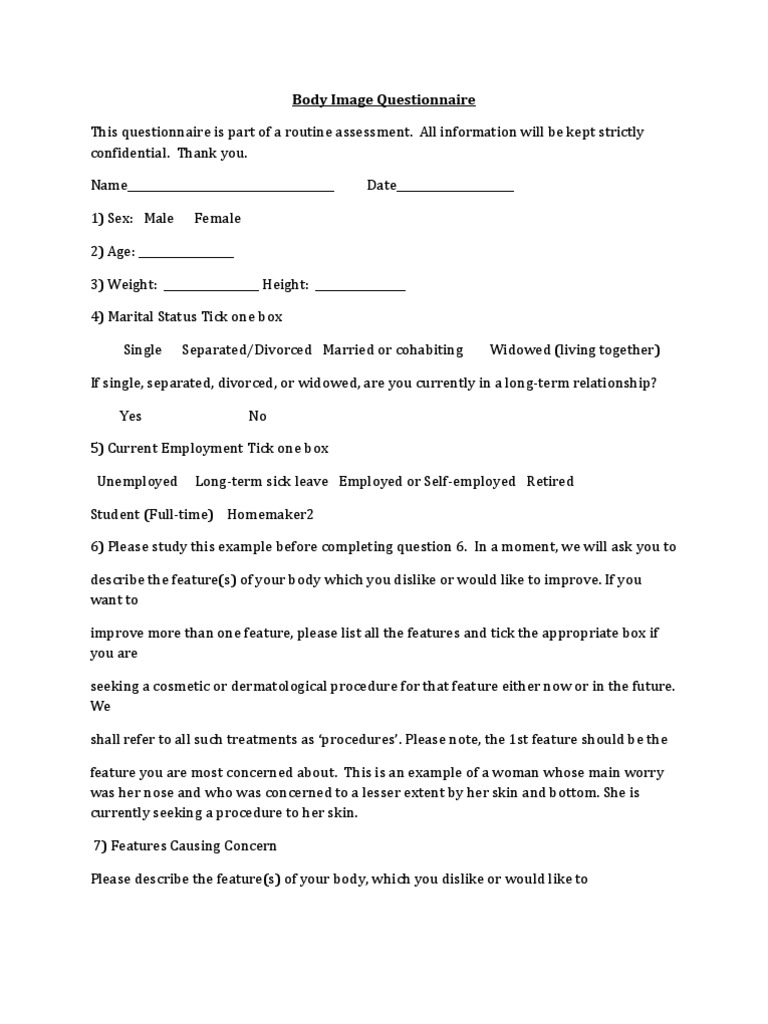 Body Image Questionnaire | PDF | Body Image | Interpersonal Relationships