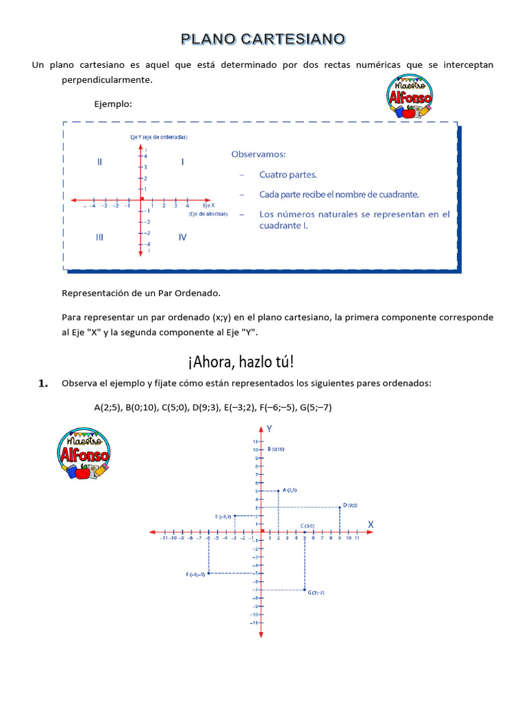 Plano Cartesiano y Par Ordenado | PDF | Geometría | Matemáticas