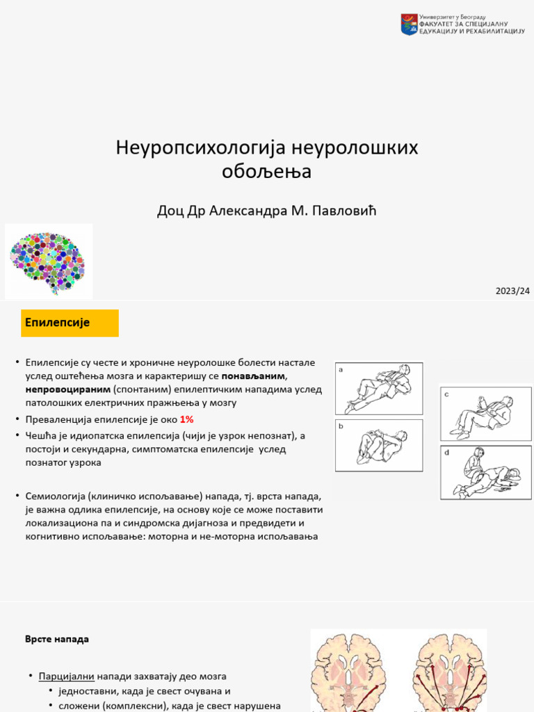 Bihevioralna Neurologija Neuroloških Oboljenja 2023.24 1 | PDF