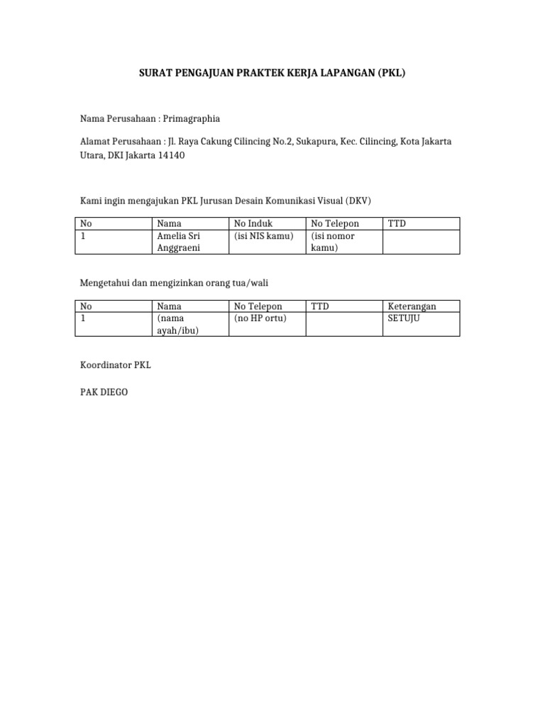 Surat PKL Primagraphia Lia | PDF