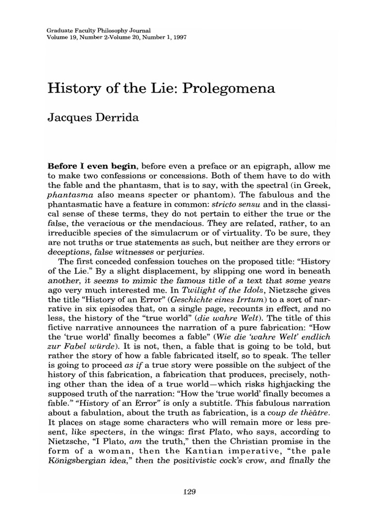 History of the Lie by Jacques Derrida | PDF | Lie | Truth