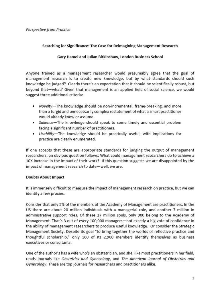 Hamel & Birkinshaw 2022 Reimagining Management Research | PDF | Experiment | Science