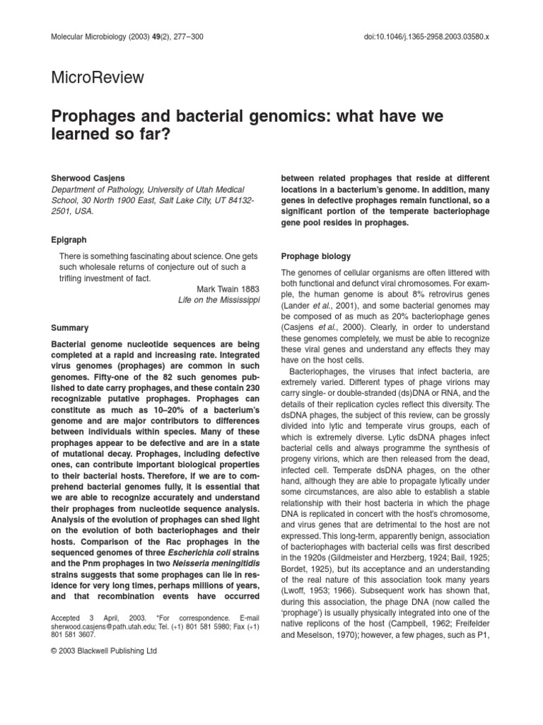 Prophages and Bacterial Genomics What Have We | PDF | Bacteriophage | Gene