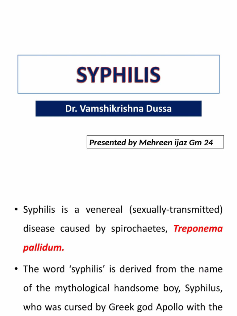 Syphilis Presented by Mehreen Ijaz GM 24 | PDF