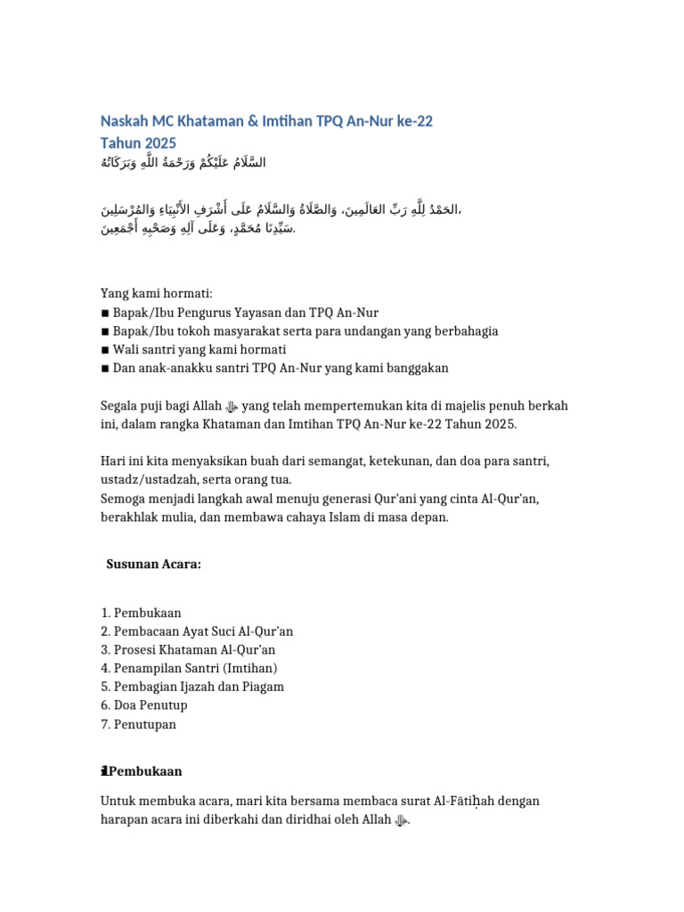 Naskah MC Khataman TPQ Annur 2025 Updated | PDF