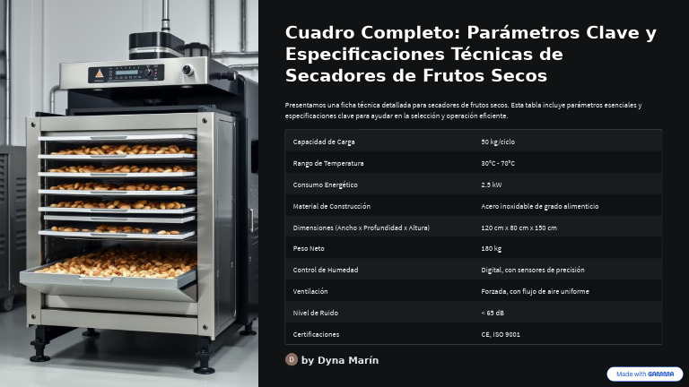 Cuadro Completo Parametros Clave y Especificaciones Tecnicas de Secadores de Frutos Secos | PDF
