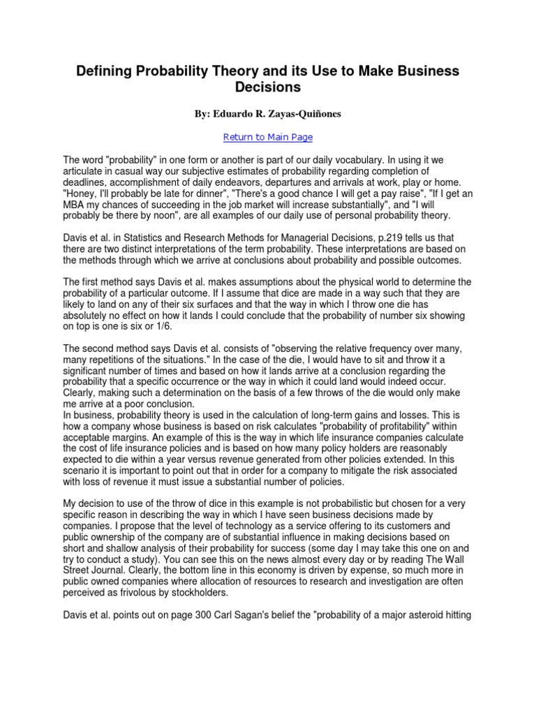Probability Theory in Business Decisions | PDF | Probability | Insurance
