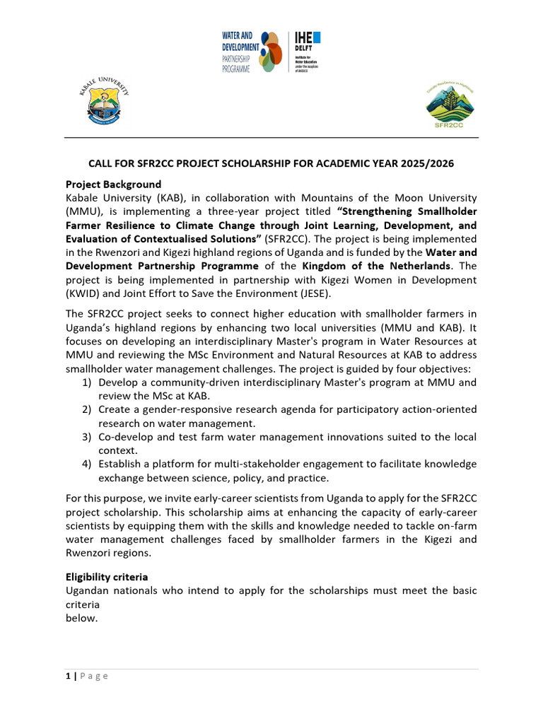 Kabale University SFR2CC Scholarship 2025 | PDF | Academic Degree ...
