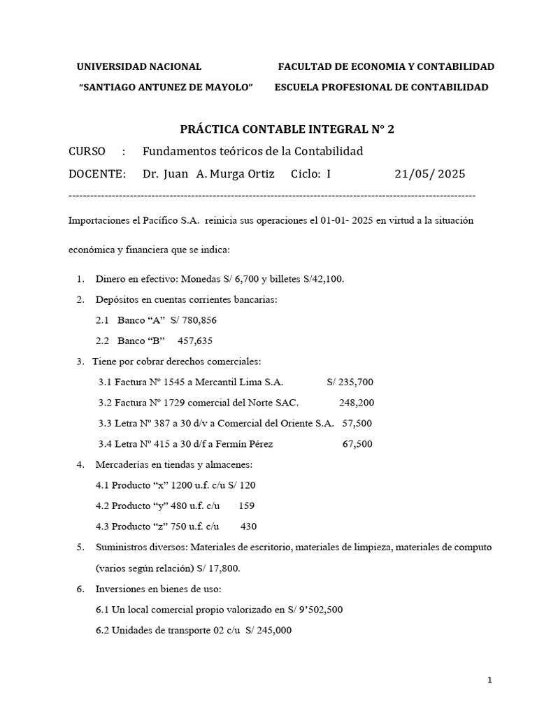 Práctica Contable Integral 2025 | PDF | Contabilidad | Bancario