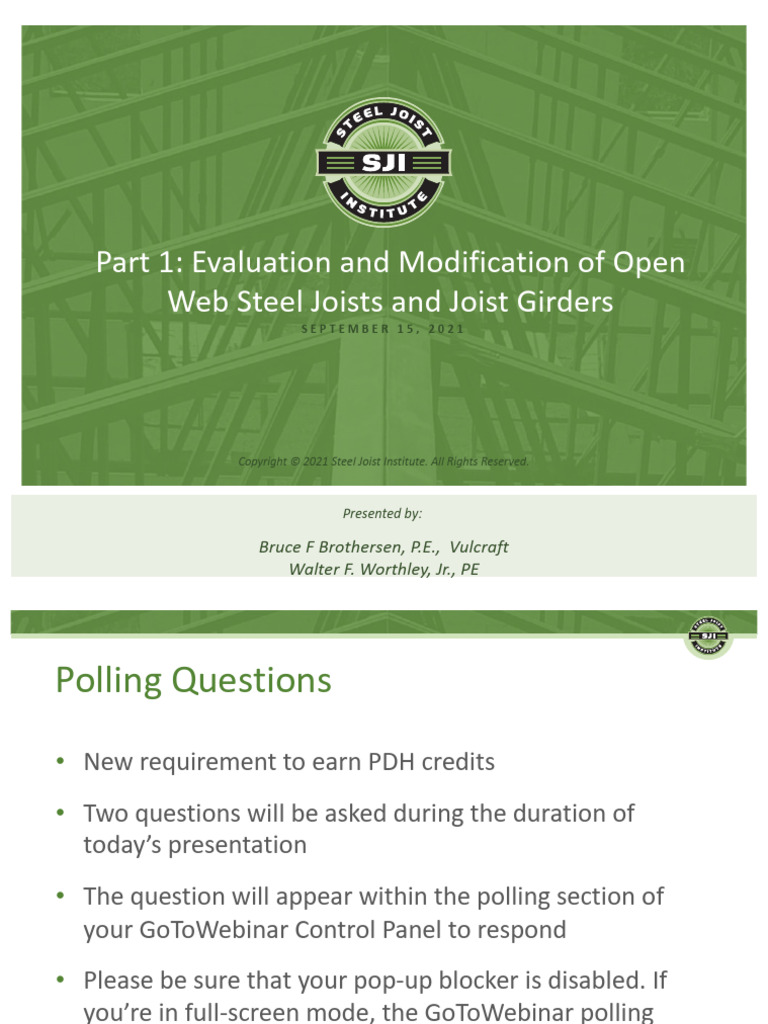 SJI Webinar: Joist Evaluation Guide | PDF | Truss | Strength Of Materials