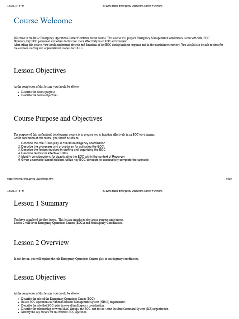 Is-2200 - Basic Emergency Operations Center Functions | PDF | Incident ...