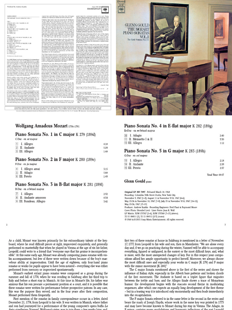 Mozart Piano Sonatas Nos 1-5 - Booklet | PDF