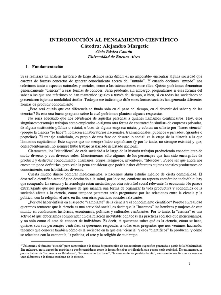 IPC - Programa - Cátedra Margetic 2C 2024 | PDF | Conocimiento | Epistemología