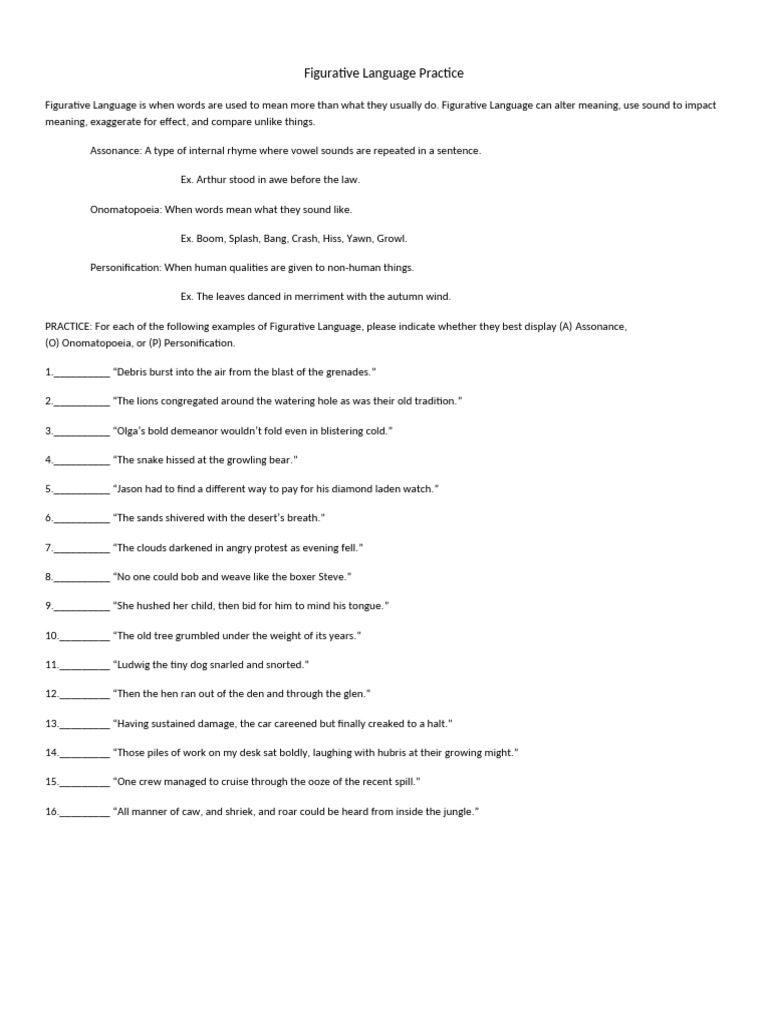 Figurative Language Practice | PDF