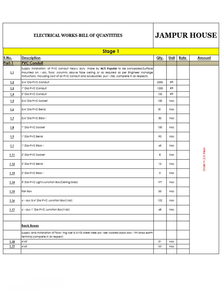 Electrical BOQ Jampur House Talha | PDF | Electrical Wiring | Ac Power ...
