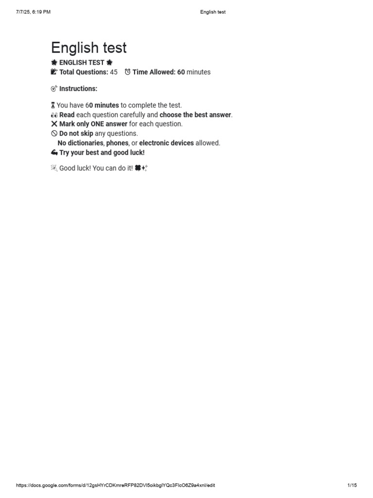 English Test - Google Forms | PDF | Chess Openings | Chess